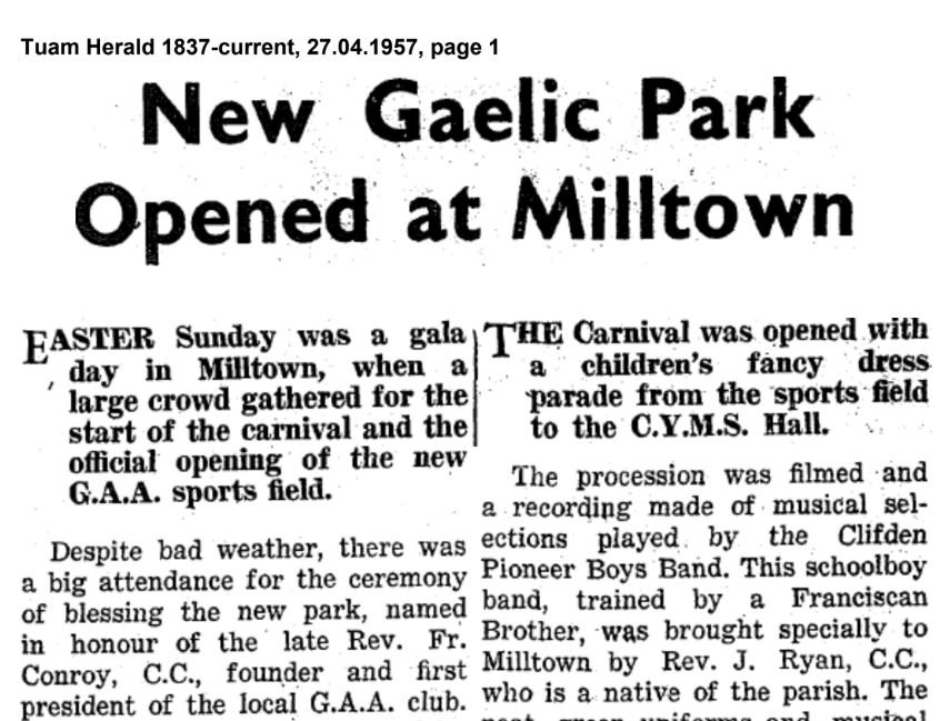 New Gaelic Park Opened in Milltown - Milltown Heritage Group