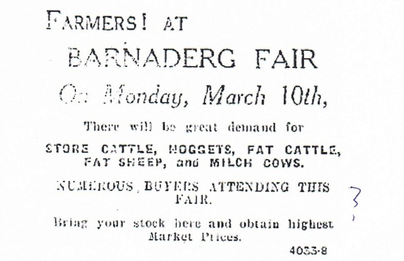 Ad for Barnaderg Fair in 1930s - Killererin Heritage Group